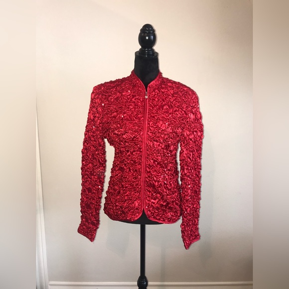 Scarlett Nite | Jackets & Coats | Scarlet Nite Red Satin Holiday Jacket ...